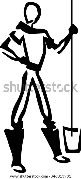 Stylized Vector Man Shovel Black White Stock Vector (Royalty Free ...