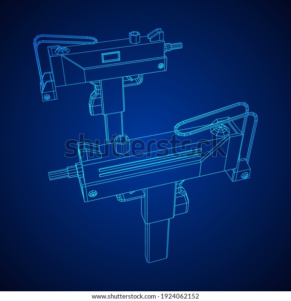 Submachine Gun Modern Firearms Pistol Wireframe Stock Vector (Royalty ...
