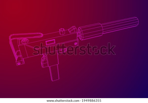 Submachine Gun Modern Firearms Pistol Silencer Stock Vector (Royalty ...