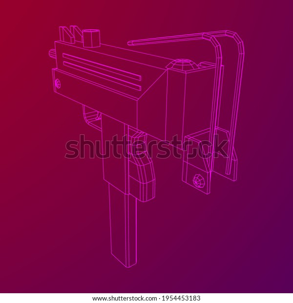 Submachine Gun Modern Firearms Pistol Wireframe Stock Vector (Royalty ...