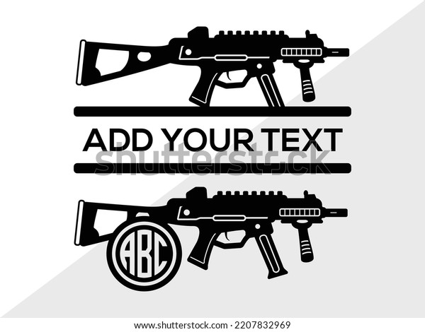 Vektor Stok Submachine Gun Monogram Svg Printable Vector (Tanpa Royalti ...