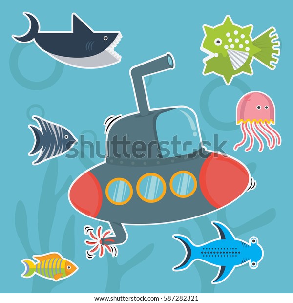 Submarine Fish Cartoon Vector Stock Vector (Royalty Free) 587282321 ...