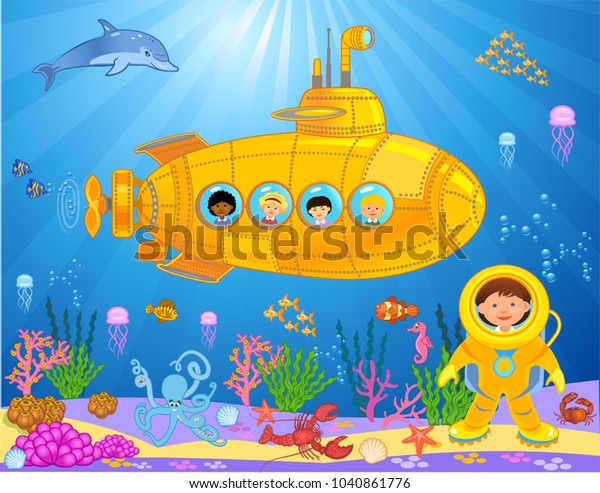 Submarine Kids Stock Vector (Royalty Free) 1040861776 | Shutterstock