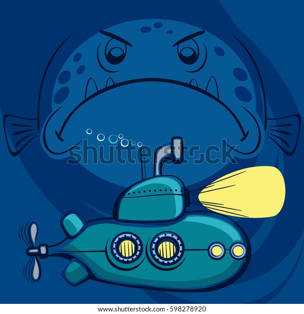 Submarine Periscope Fish Bubbles Underwater Cartoon Stock Vector ...