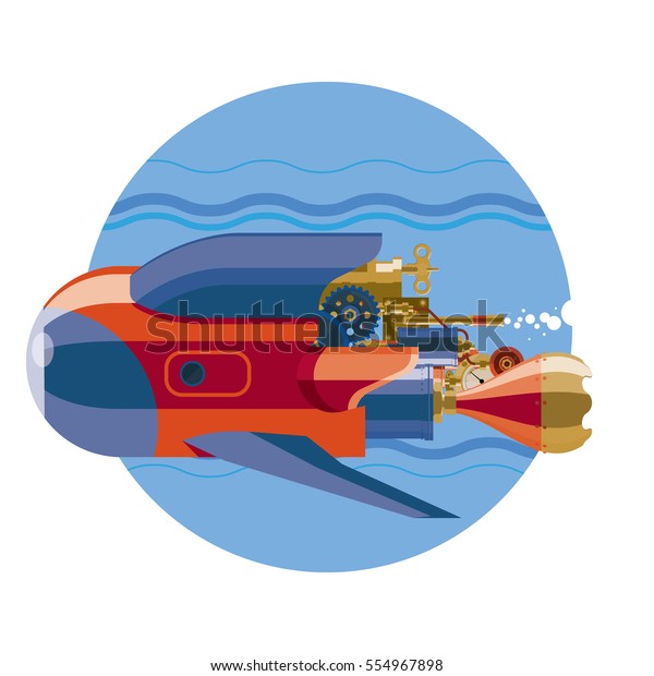 Submarine Steampunk Retro Future Submarine Underwater Stock Vector ...