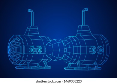 Submarine Underwater Boat Wireframe Vector Illustration Stock Vector ...