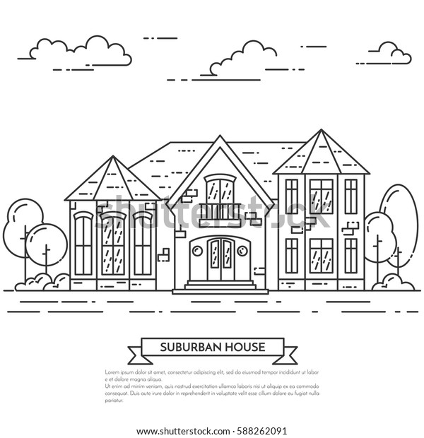 Suburb Skyline Line Art Style Landscape Stock Vector (Royalty Free ...