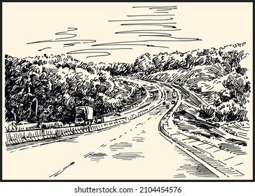 2,805 Black and white country road drawings Images, Stock Photos ...