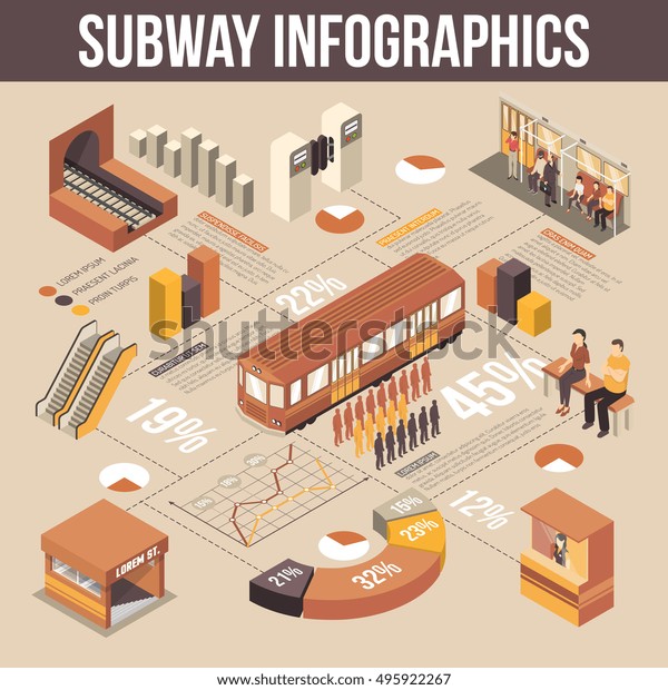 Subway Isometric Infographics Elements Tunnel Turnstiles Stock Vector ...