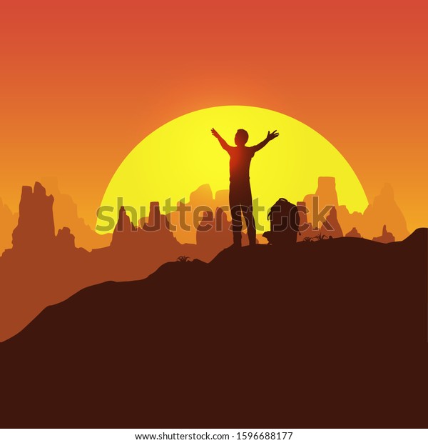 Success Concept Silhouette Man Standing Rising Stock Vector (Royalty ...