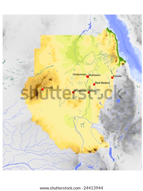 Sudan Physical Vector Map Colored According Stock Vector (Royalty Free ...