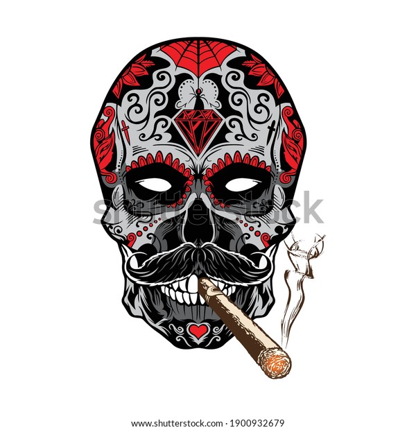 Sugar Skull Cigar Smoke Dead Head Stock Vector Royalty Free 1900932679 Shutterstock