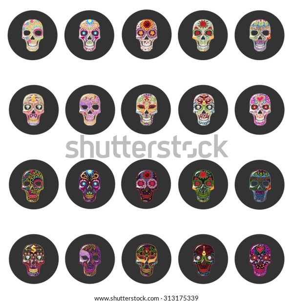 Sugar Skull Icons Set Flat Design Stock Vector (Royalty Free) 313175339 ...