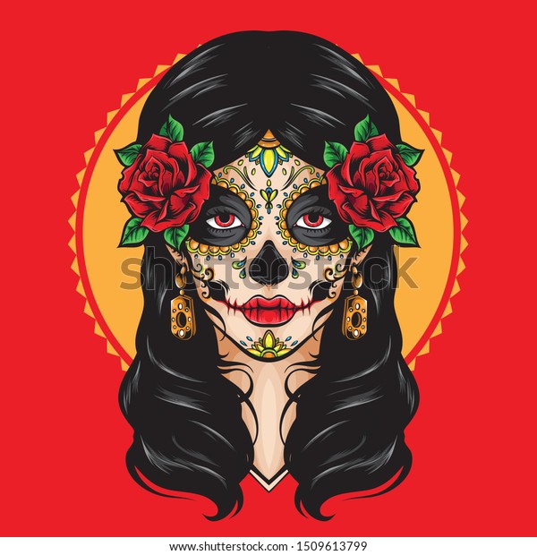 Sugar Skull La Catrina Vector Logo Stock Vector (Royalty Free) 1509613799