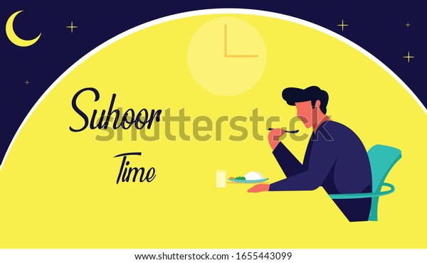 Suhoor Time Ramadhan Vector Illustration Eating Stock Vector (Royalty ...