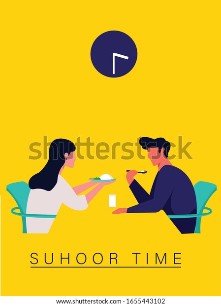 Suhoor Time Ramadhan Vector Illustration Eating Stock Vector (Royalty ...
