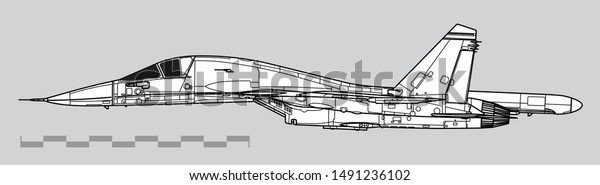 Sukhoi Su34 Fullback Outline Vector Drawing : image vectorielle de ...