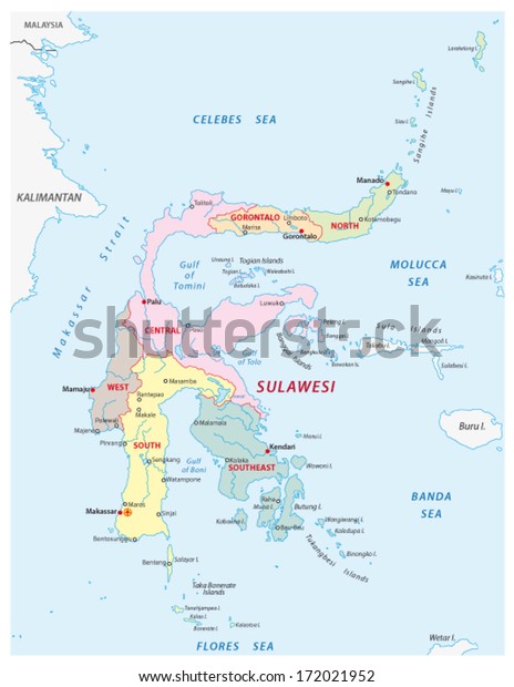 Sulawesi Administrative Map Stock Vector (Royalty Free) 172021952 ...