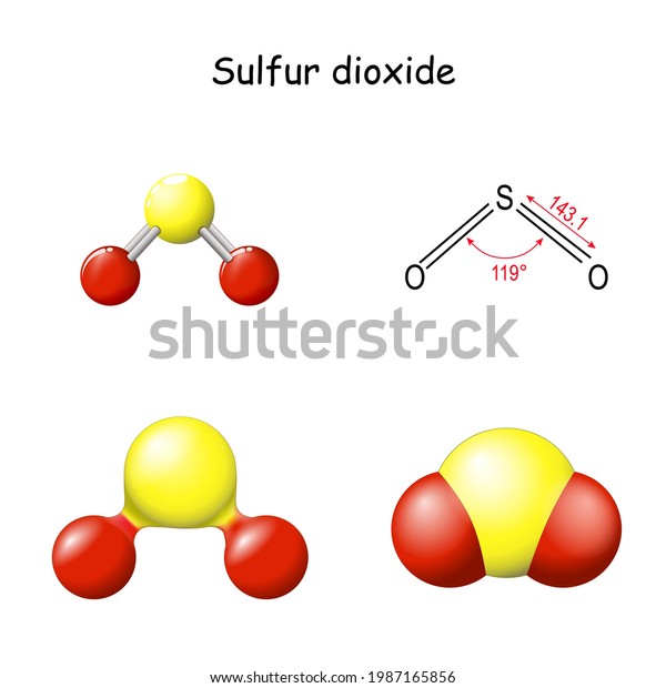 Schwefeldioxidmolekül. Strukturelle chemische Formel von Schwefeldioxid ...