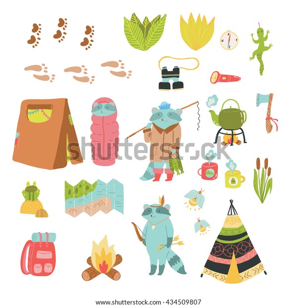 Summer Adventure Vector Set Cute Camping: vetor stock (livre de ...