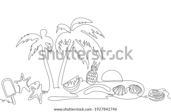 Summer Background One Line Art Vacation Stok Vektör (Telifsiz) 1927842746