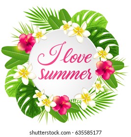 Summer Background Red Tropical Flowers Green Stock Vector (Royalty Free ...