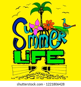 Summer Beach Illustration Lettering Vector Hand Stock Vector (Royalty ...