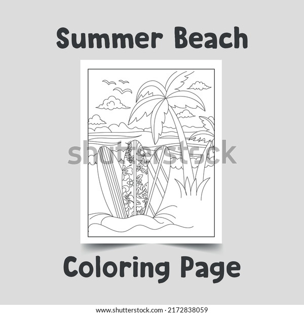 Summer Beach Line Art Summer Vacation Stock Vector (Royalty Free ...