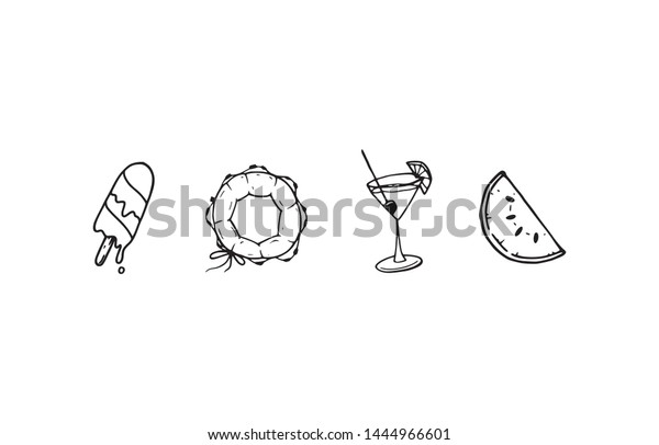 Summer Beach Outline Symbols Set Vector Stock Vector (Royalty Free ...