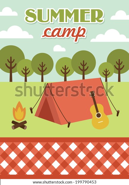 Summer Camp Card Design Vector Illustration Stock Vector (Royalty Free ...