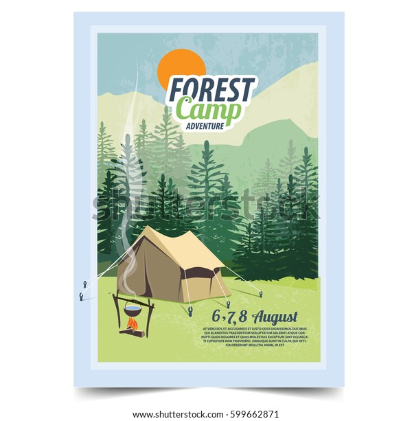Summer Camp Poster Tent Campfire Pine Stock Vector (Royalty Free ...