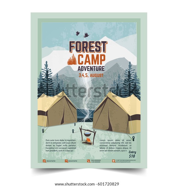 Summer Camp Poster Tent Campfire Pine Stock Vector (Royalty Free ...