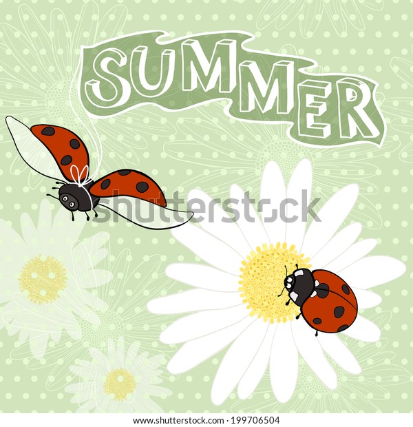 Summer Cartoon Background Ladybugs Stock Vector (Royalty Free ...