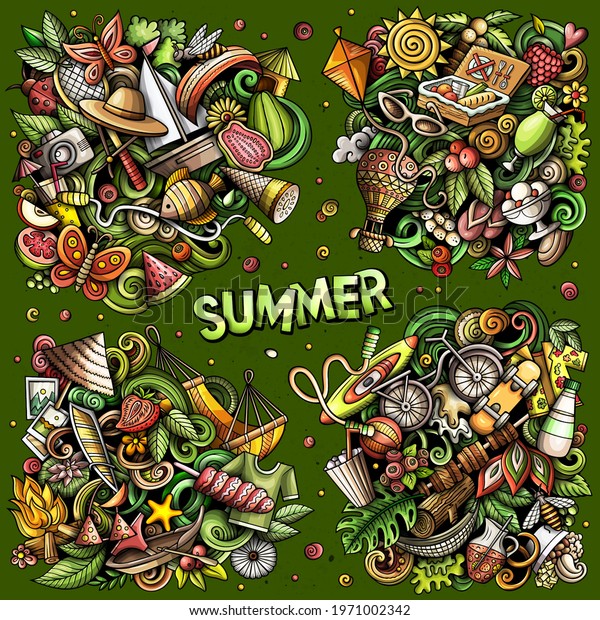 Summer Cartoon Vector Doodle Designs Set Stock Vector (Royalty Free ...