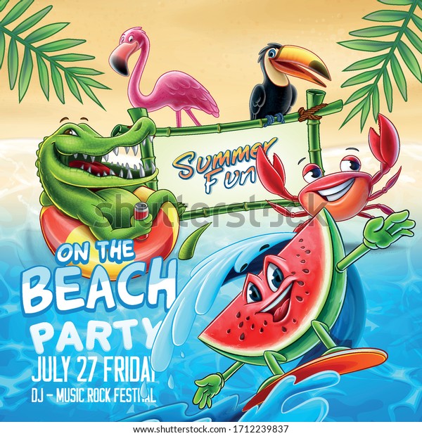 Summer Characters Have Fun Beach Party Stock Vector (Royalty Free ...