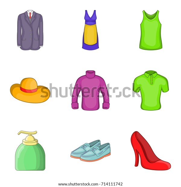 Summer Clothes Icon Set Cartoon Set: เวกเตอร์สต็อก (ปลอดค่าลิขสิทธิ์ ...