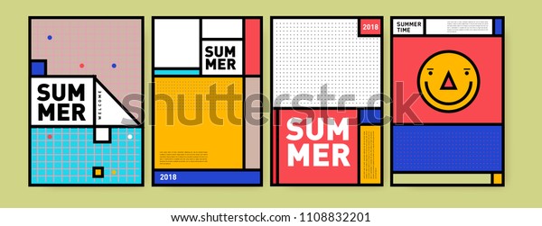 Summer Colorful Poster Design Template Set Stock Vector (Royalty Free ...
