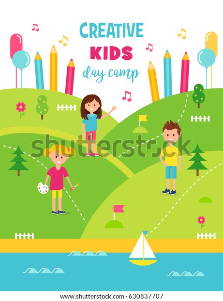 Summer Creative Art Camp Children Poster: vector de stock (libre de ...