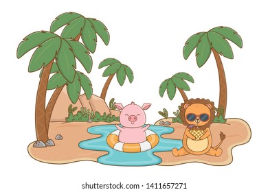 Summer Cute Animals Cartoons Stock Vector (Royalty Free) 1411657271 ...