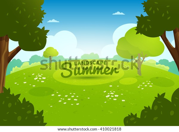 Summer Flat Landscape Cartoon Nature Background Stock Vector (Royalty ...