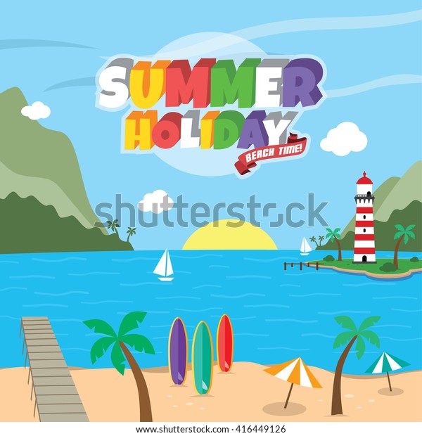 Summer Holiday Retro Cartoon Theme Vector Stock Vector (Royalty Free ...