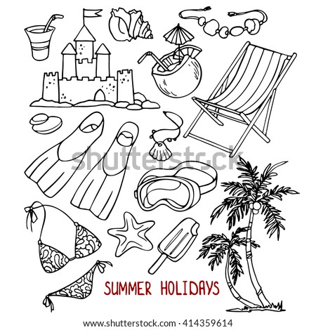 Summer Holidays Sketch Drawing Set Stock Vector (Royalty Free ...