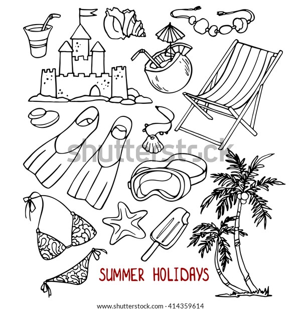 Summer Holidays Sketch Drawing Set Stock Vector (Royalty Free) 414359614