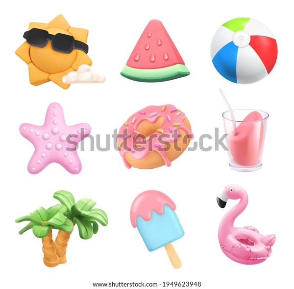 Summer Icons Set Sun Ball Inflatable Stock Vector (Royalty Free ...
