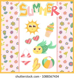 Summer Illustration Cute Summer Characters Simple Stock Vector (Royalty ...