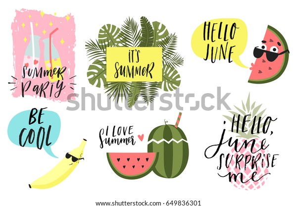 Summer Lettering Set Cute Holiday Elements Stock Vector (Royalty Free ...