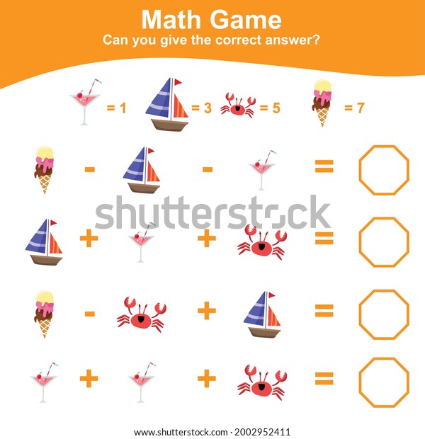 Summer Math Game Preschool Educational Printable Stock Vector (Royalty ...