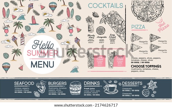 Summer Menu Template Design Food Flyer: เวกเตอร์สต็อก (ปลอดค่าลิขสิทธิ์ ...