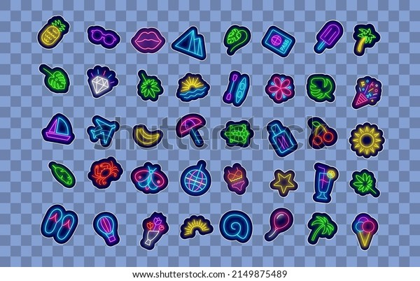 Summer Neon Sticker Bundle Holiday Design Stock Vector (Royalty Free ...