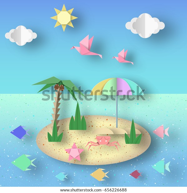 Summer Origami Fun Art Applique Paper Stock Vector (Royalty Free) 656226688